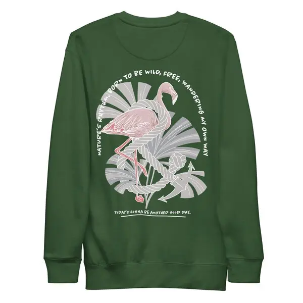 ANCHOR & CREW Forest Flamingo Another Good Day Cotton Blend Sweatshirt - Green