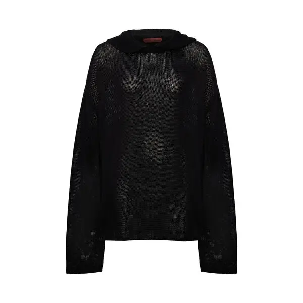 PCFG Cotton Blend Knitted Hoodie With Woven Patch Jet - Black