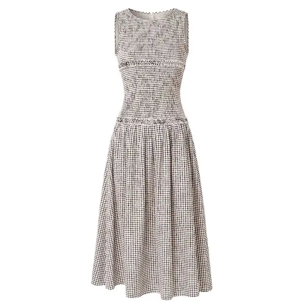 AMY LYNN Posey Mono Gingham Smocked Midi Dress - Black