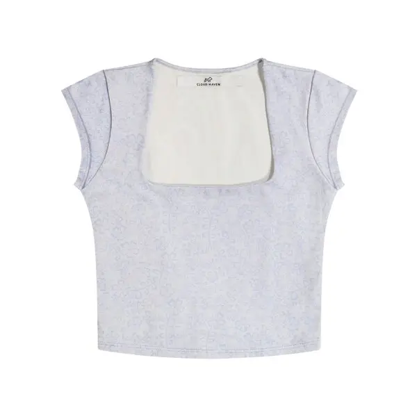 CLOUD HAVEN Jacquard Square Neck Tee In Sky - Blue