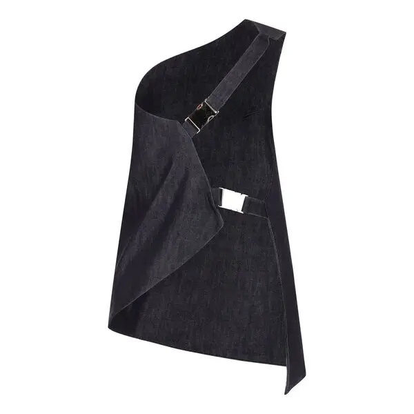CLOTHES BY LOCKER ROOM Techwear Inspired Open-back Denim Top With Buckle Details - Blue