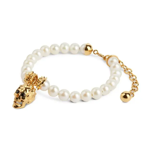 KASUN LONDON Skull Pearl Bracelet & Ivory - Gold