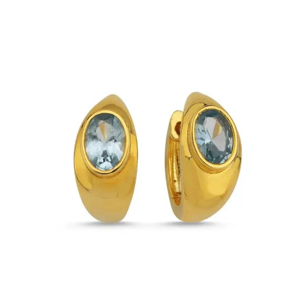 LINYA JEWELLERY Lina Drop Stone Huggie Earrings - Blue