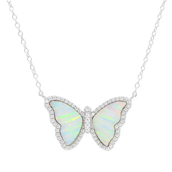 KAMARIA Silver / White Opal Butterfly Necklace With Stripes White & Silver - Silver/white