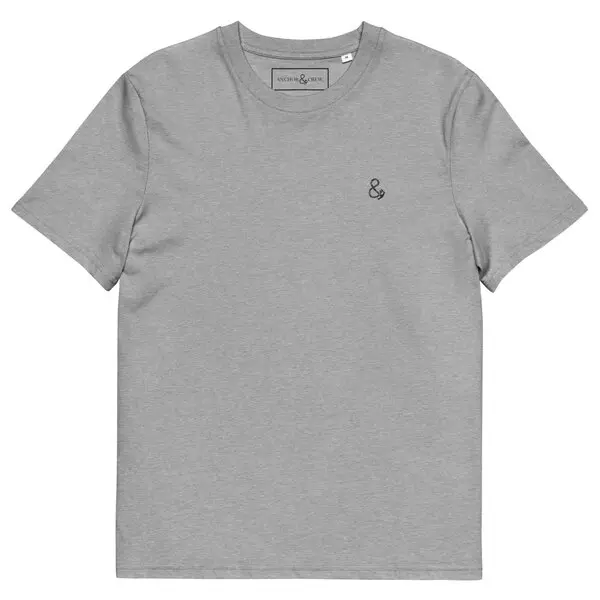 ANCHOR & CREW Heather Ampersand Signature Organic Cotton Embroidered T-shirt - Grey