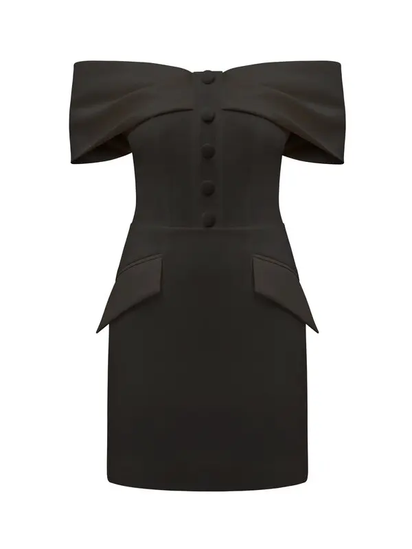TIA DORRAINE Steel Confidence Off-shoulder Fitted Mini Dress