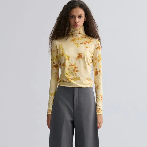 FRONT ROW SHOP Rosetta Long Sleeve Turtleneck Top - Yellow