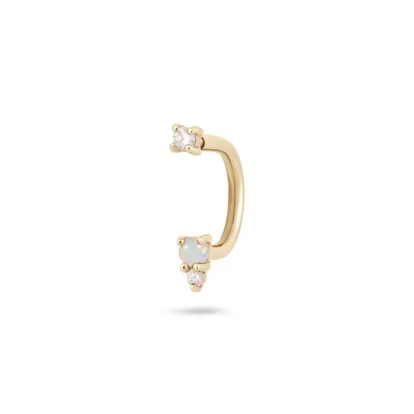 ZOHREH Neutrals Opal & Diamond U Bar Earring 14k - Gold
