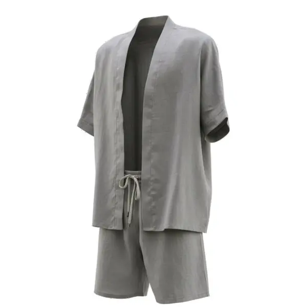 ORIGIN OF HEARTS Inari Titanium Linen Resort Kimono Set - Grey