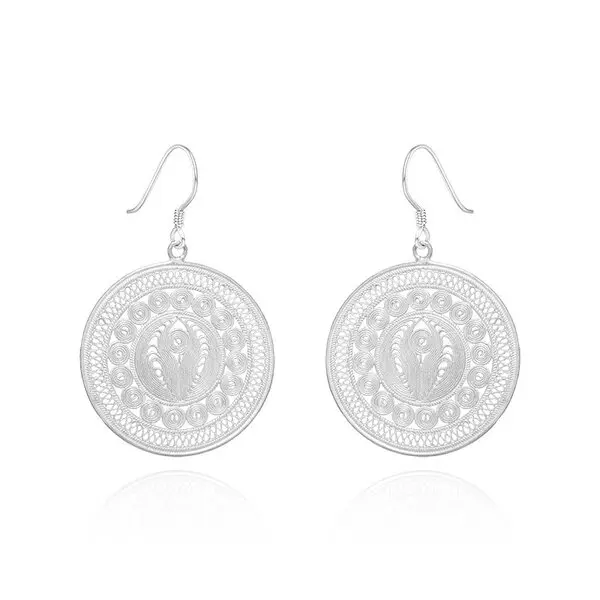FAR EAST JEWELRY Handcrafted Drum Rhythm Earrings - Silver