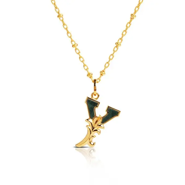 KASUN LONDON Plated Y Initial Necklace With Green Marble - Gold