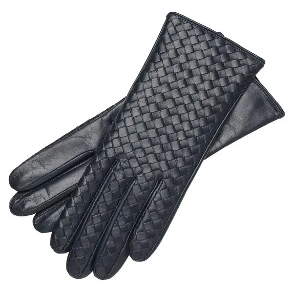 1861 GLOVE MANUFACTORY Intrecciato Woven Leather Gloves In Navy - Blue