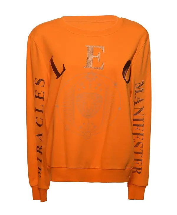 MIRACLES MANIFESTER Oversized Embroidered Leo Sign Sweatshirt - Orange