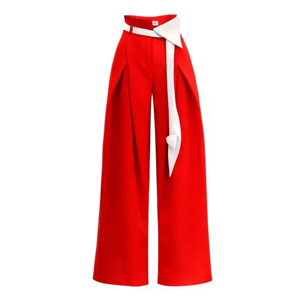 JULIA ALLERT Fashion Forward Wide-leg Pants & Contrast Belt - Red