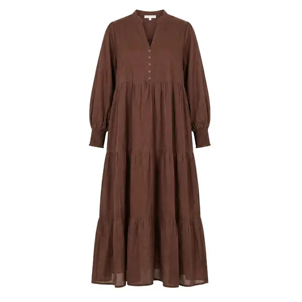 Adrift Clothing Sienna Billow Dress In Chocolate - Brown