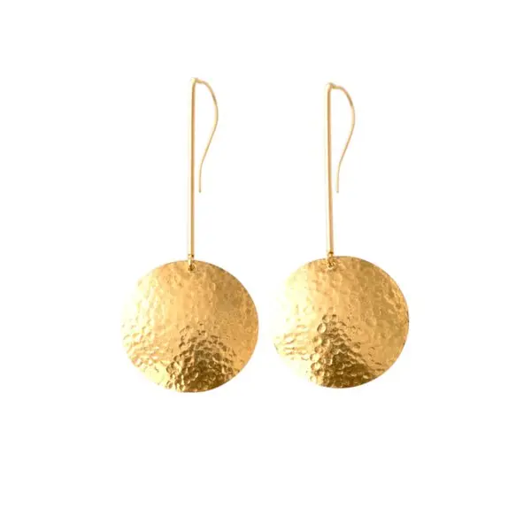 ORIAKU STUDIO Koba Earrings Plated Hammered Sun-ray Design Handcrafted In Senegal West Africa - Gold
