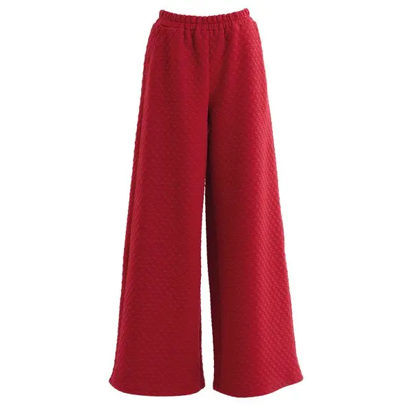 LOUCHE Flory Scallop Quilt Wide Leg Trouser Wine - Red