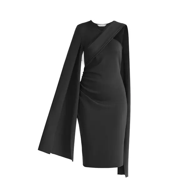 PAISIE Asymmetric Draped Cape Sleeve Dress - Black