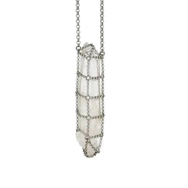 MHART Caged Quartz Vertical Pendant - Silver