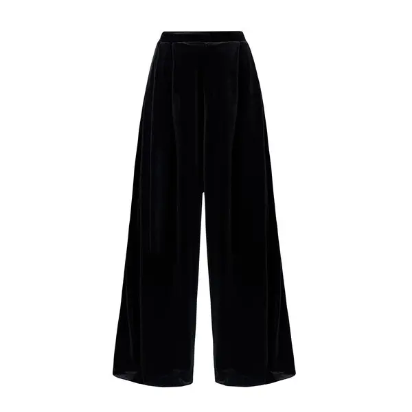 LIA ARAM Wrap-around Velvet Cropped Trousers - Black