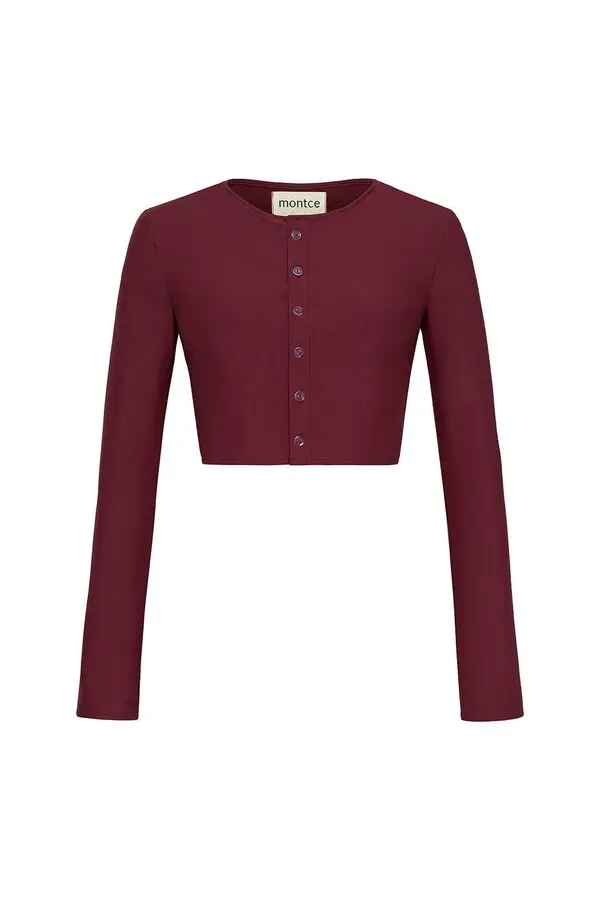 MONTCE Maroon Button-down Cardigen
