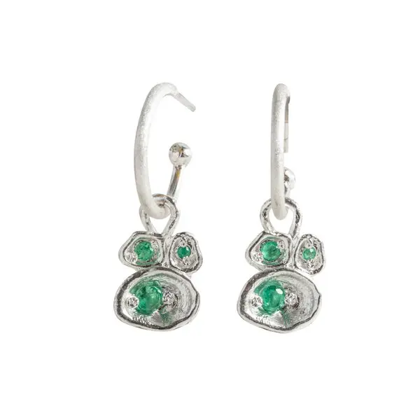CLAIRE HILL DESIGNS Emerald Lichen Hoop Earrings - Silver
