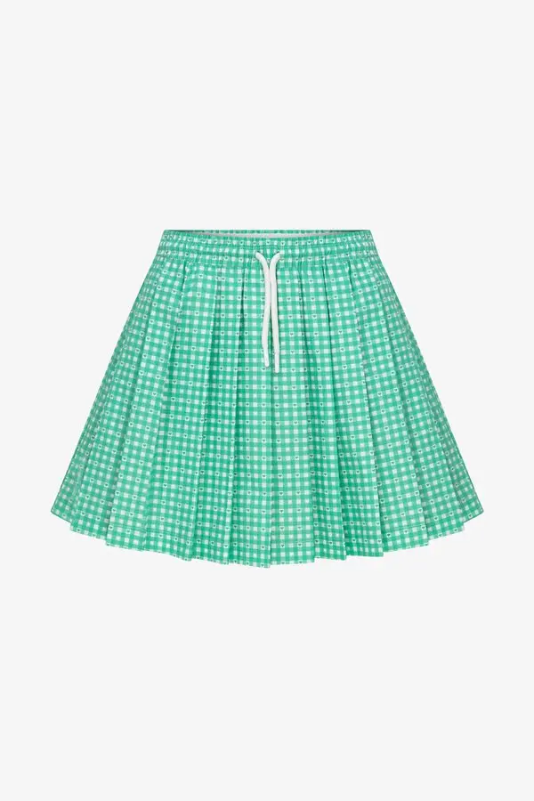 JE TE VEUX Sweetheart Gingham Pleated Skirt - Green