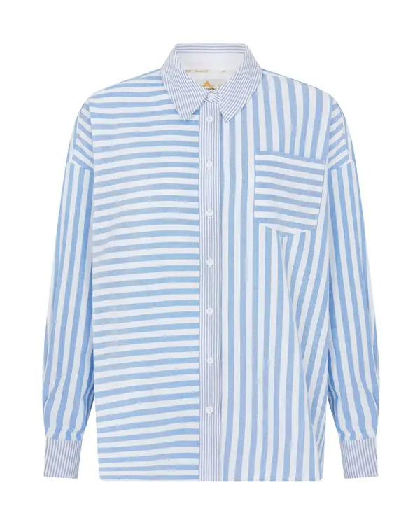 HAY LIFE Blue / White Bailey Multi Stripe Oversized Shirt - Blue/white