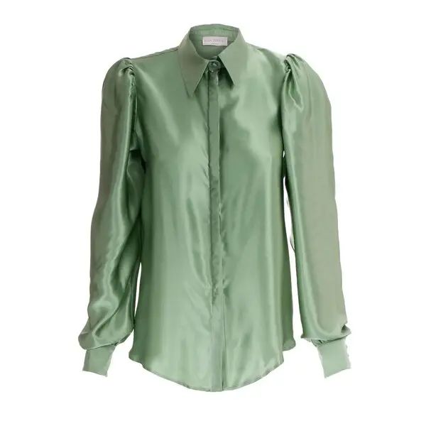 SOFIA TSERETELI Satin Silk Blouse - Green