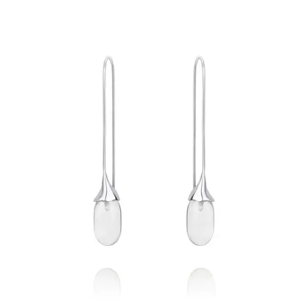 MOUNIR LONDON Neutrals / Long Rock Crystal Capsule Earrings - Silver