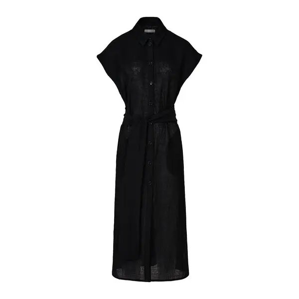 THE SUMMER EDIT Tatum Linen Shirt Dress - Black