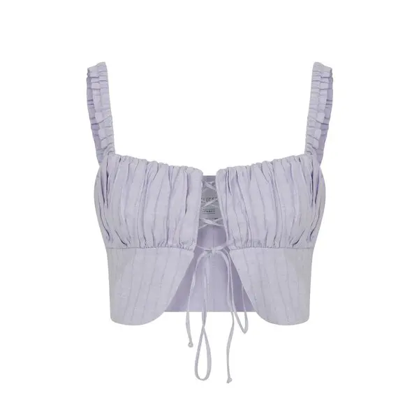 NAZLI CEREN Simon Linen Top - Blue