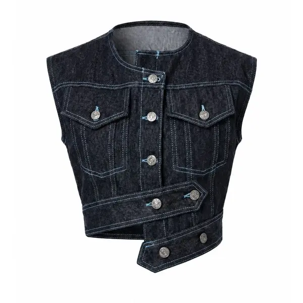 GAO REPUBLIC Cropped Cut-out Denim Vest - Blue