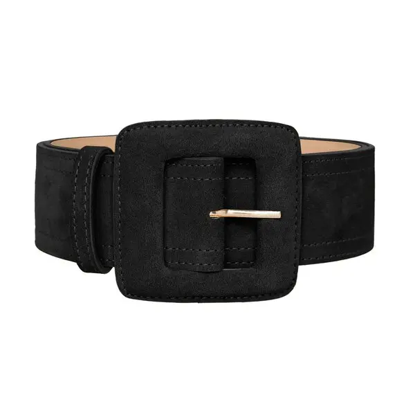 BELTBE Suede Square Buckle Belt - Black