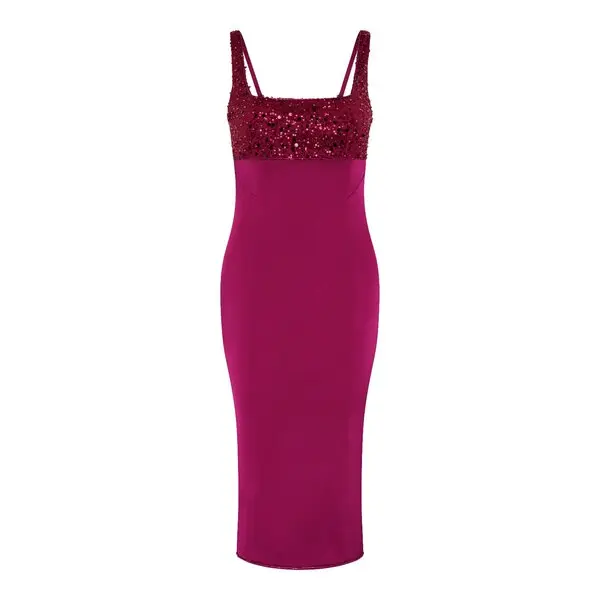 MALOA Alina Midi Dress With Sequin Embellishment - Pink