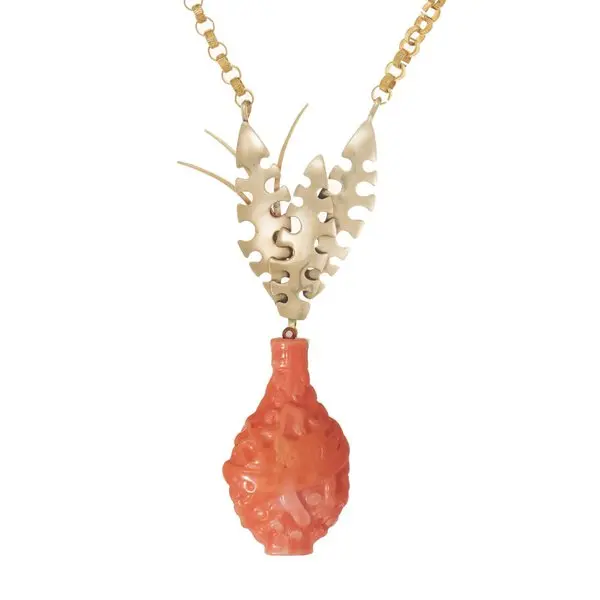 CASTLECLIFF Gold / Red Vase Pendant In Coral - Gold/red