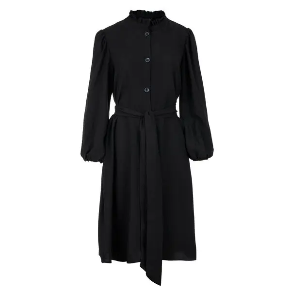 CONQUISTA Belted Long Sleeve Dress - Black