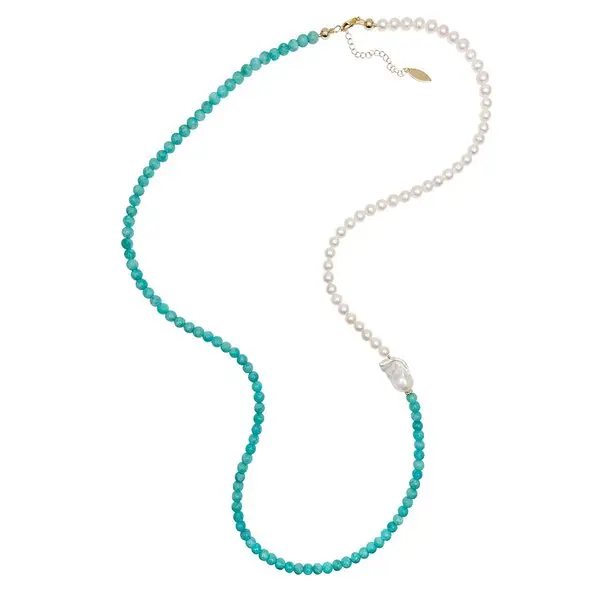 FARRA Freshwater Pearls And Turquoise Long Necklace