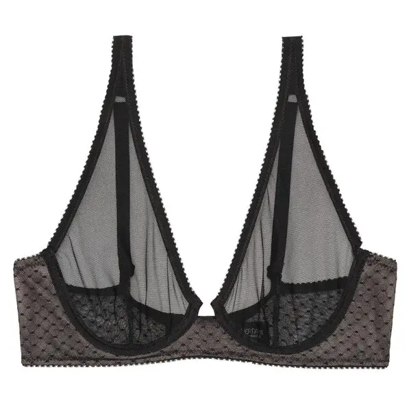 VERDANT INTIMATES Dot Mesh Plunge Bra - Black