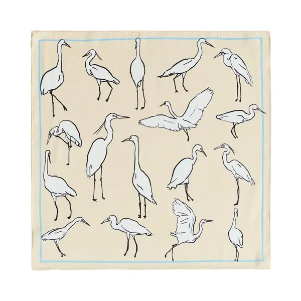 LOST PATTERN Neutrals "little Egret" Silk Pocket Square - Beige