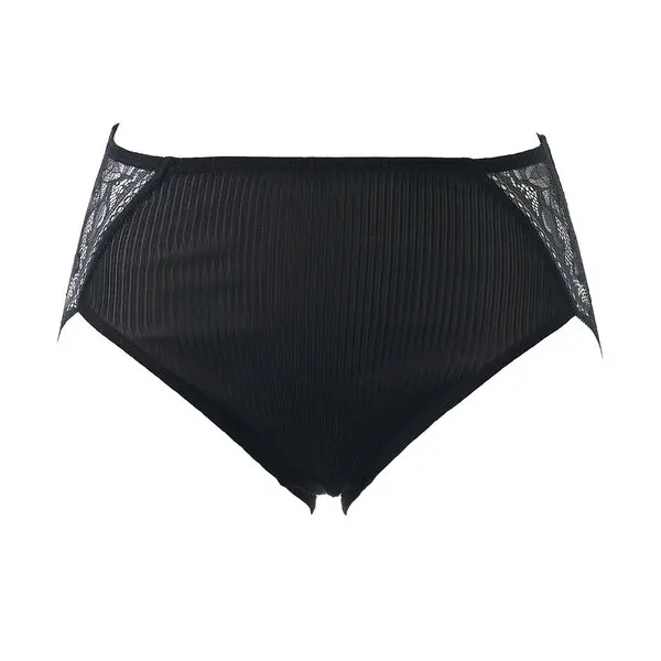 AROMATIQUE Ribbed Silk Brief With Lace - Black