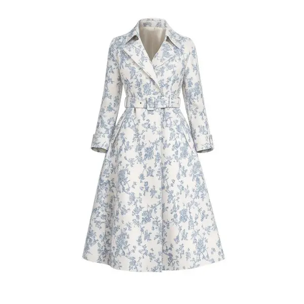 SANTINNI Bell Belted Cotton Toile Trench Coat In Blu - Blue