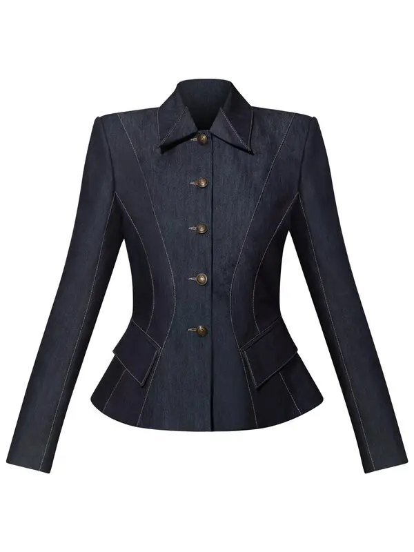 TIA DORRAINE Hourglass Denim Blazer Jacket – Dark - Blue