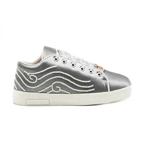 RETTROSE Clara Luxury Satin Handmade Embellished Tennis Shoe - Silver