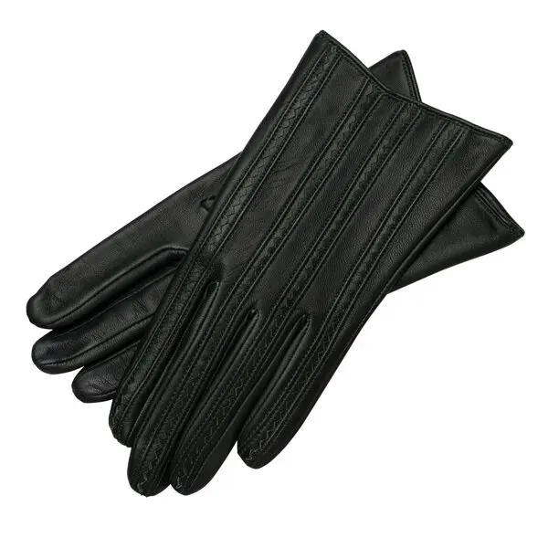 1861 GLOVE MANUFACTORY Pavia Zig Zag Pattern Leather Gloves - Black