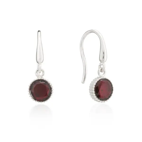 AUREE JEWELLERY Barcelona Silver January Garnet Birthstone Hook Earrings - Red