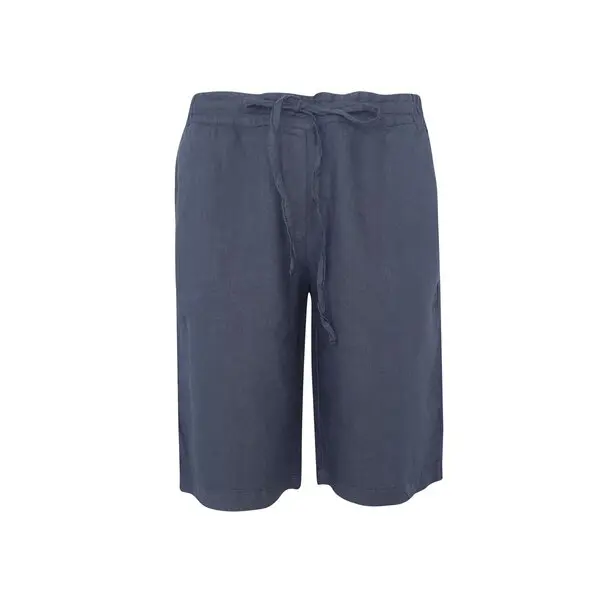 Haris Cotton Solid Linen Shorts With Knot Waist Slant Pocket Marine - Blue