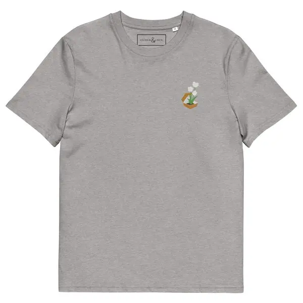ANCHOR & CREW Heather Tulip Garden Dystopia Organic Cotton Embroidered T-shirt - Grey