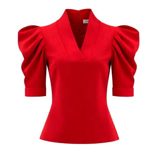 JULIA ALLERT V-neck Puff Sleeve Top - Red