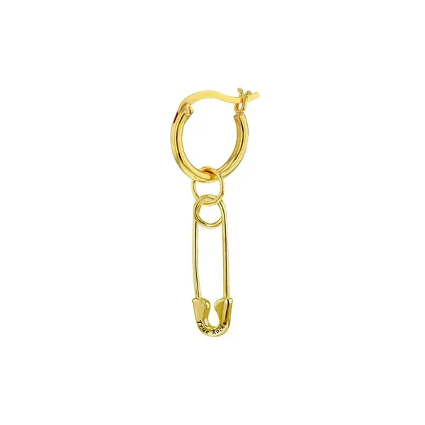 TRUE ROCKS 18kt Plated Safety Pin On Plated Hoop Earring - Gold